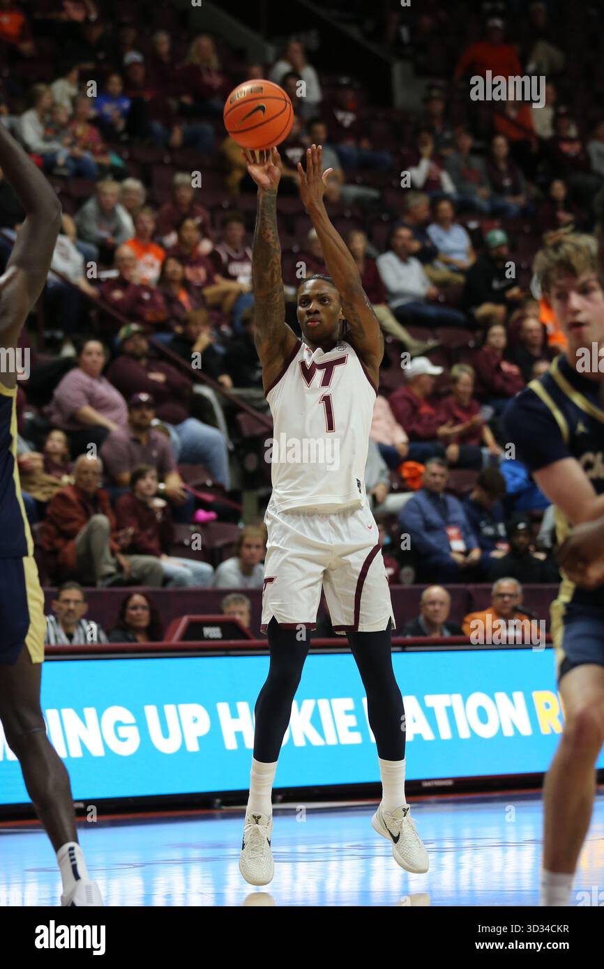 Virginia Tech Hokies forward Tobi Lawal (1) shoots the ball at Cassell ...