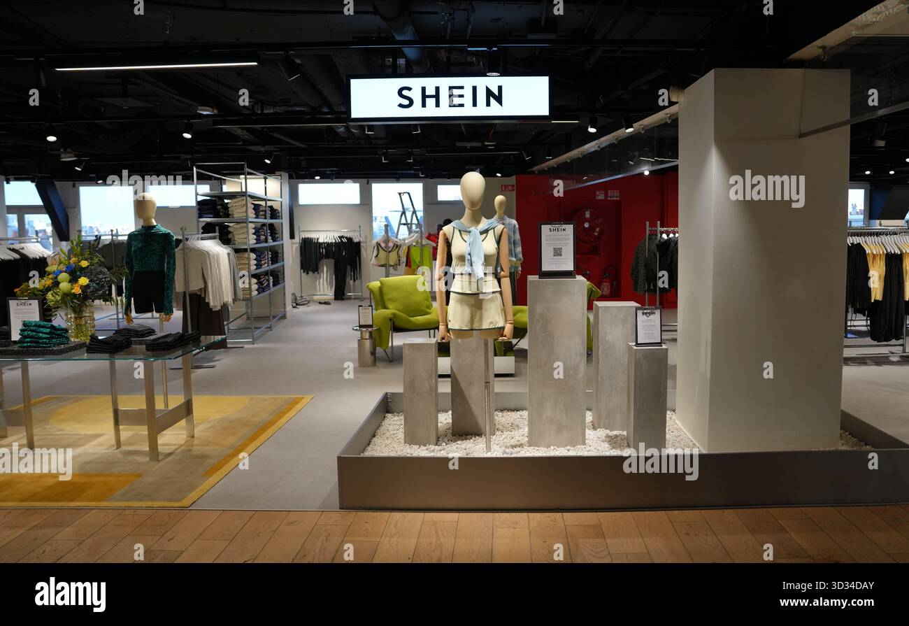 Clothes by Chinese company Shein are seen in the BHV (Bazar de l'Hotel ...