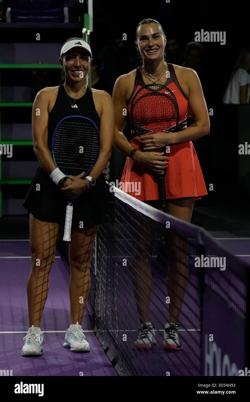 Aryna Sabalenka of Belarus, right, and Jessica Pegula of the United ...