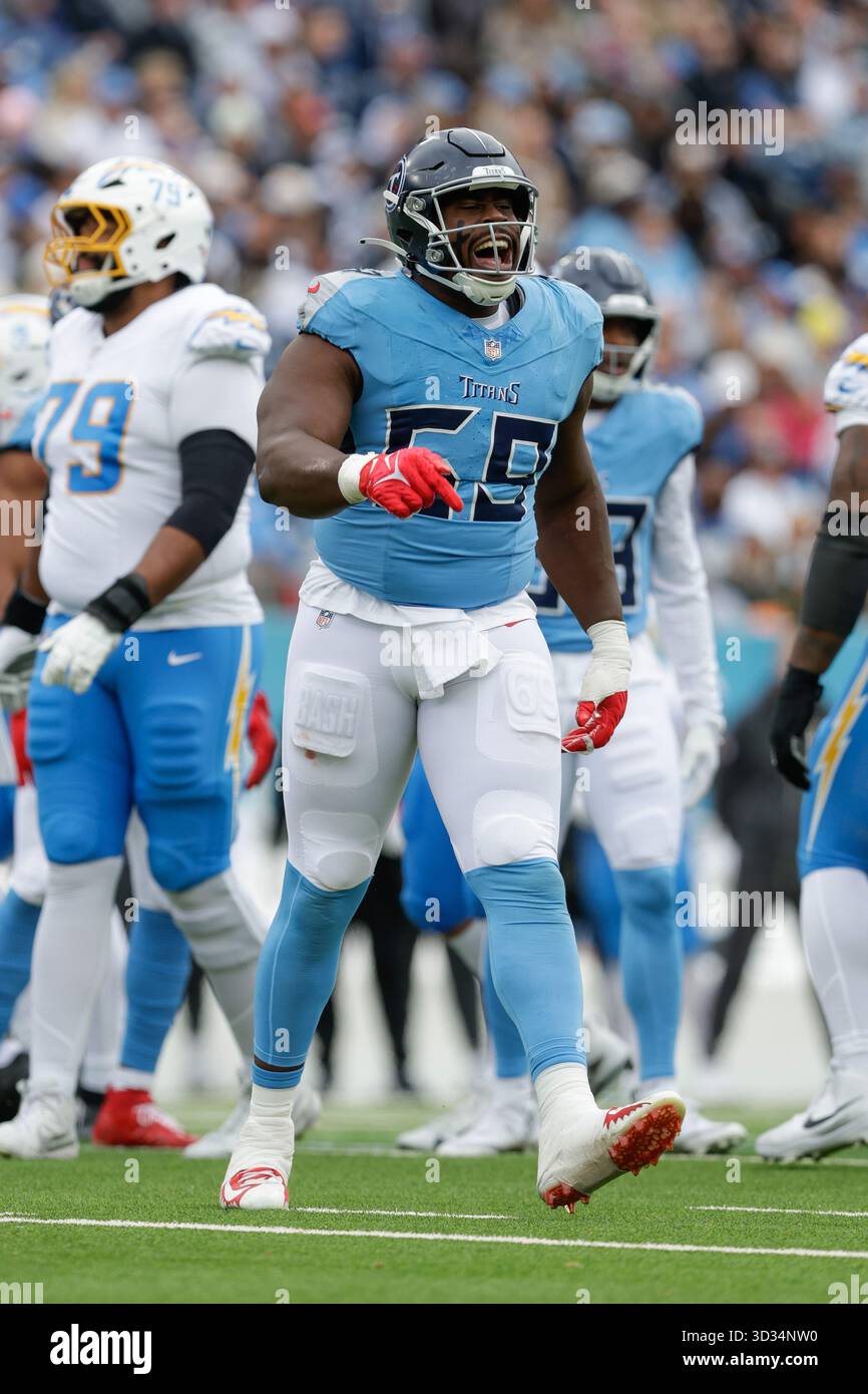 Tennessee Titans defensive end Sebastian Joseph-Day (69) celebrates a ...