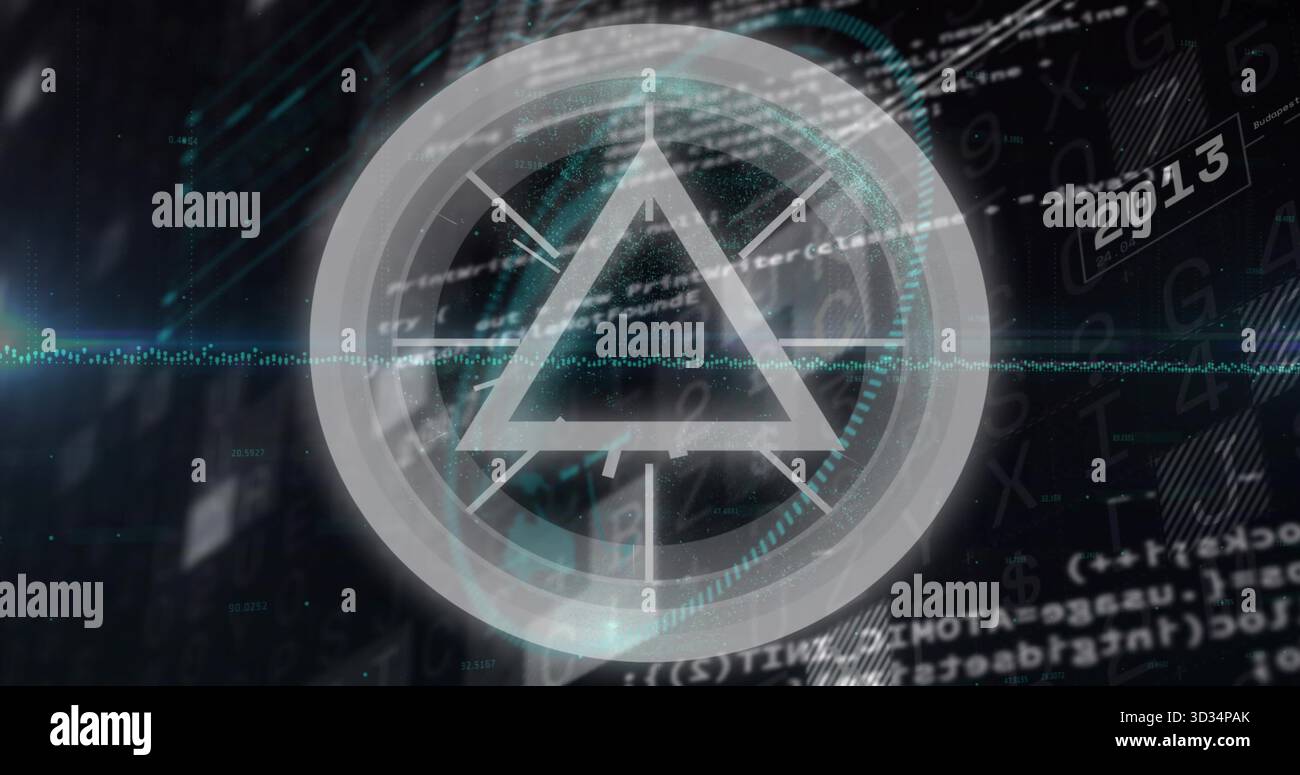 Displaying circular HUD showcasing triangle symbol in virtual data ...