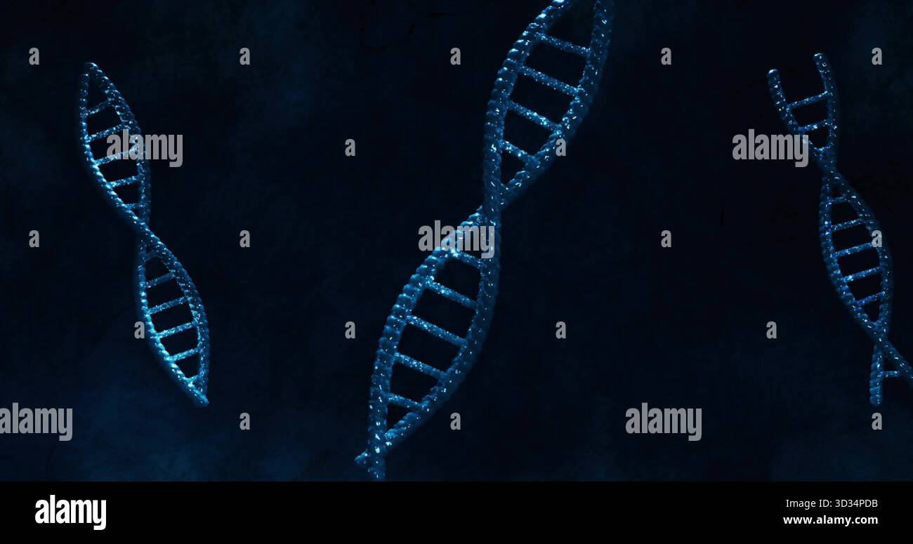 Floating central blue DNA double helix twisting in molecular ...