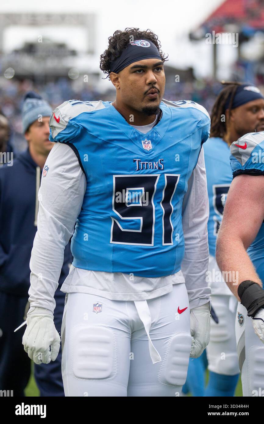 Tennessee Titans defensive lineman C.J. Ravenell (91) walks to the ...