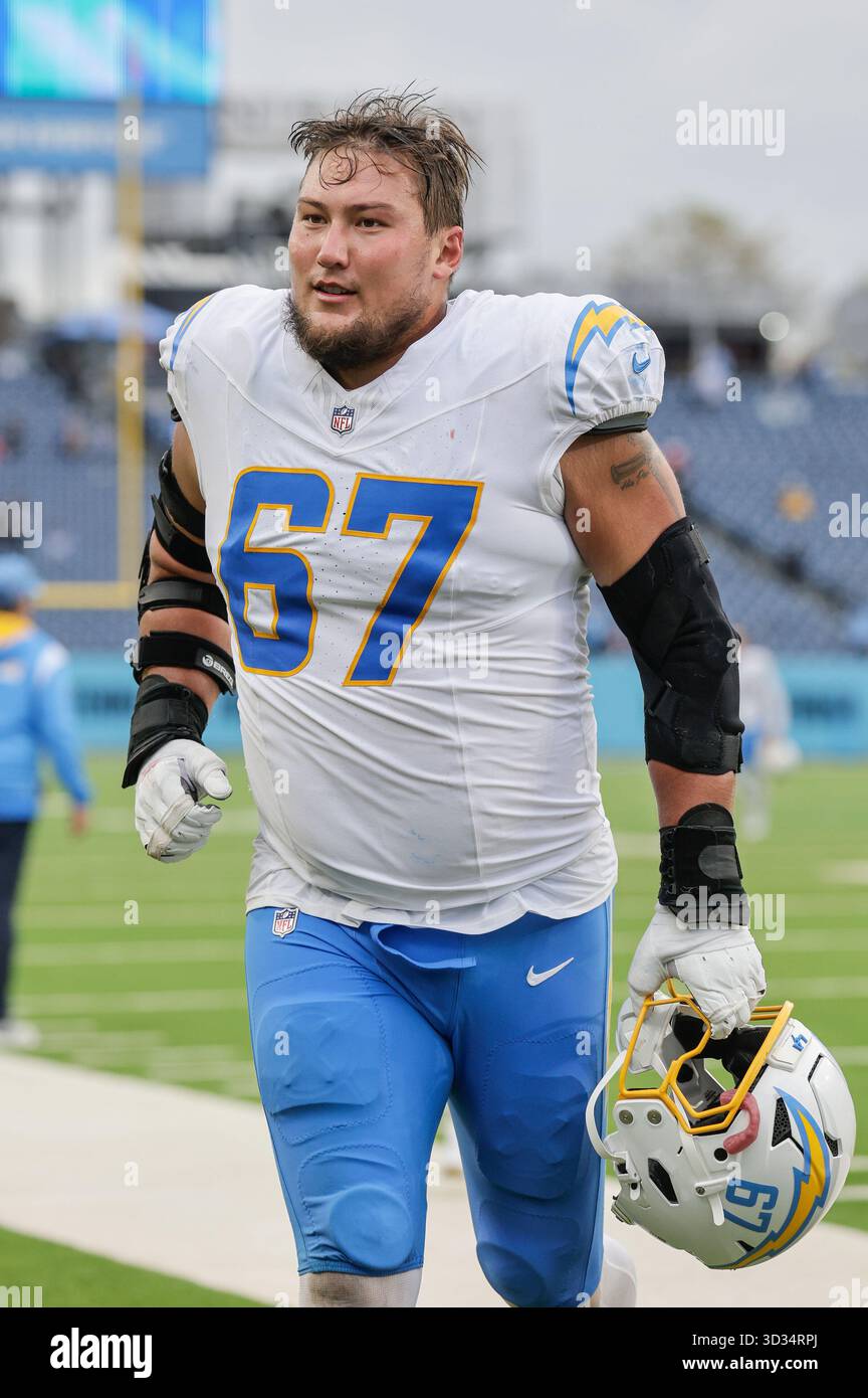 Los Angeles Chargers tackle Foster Sarell (67) walks to the locker room ...