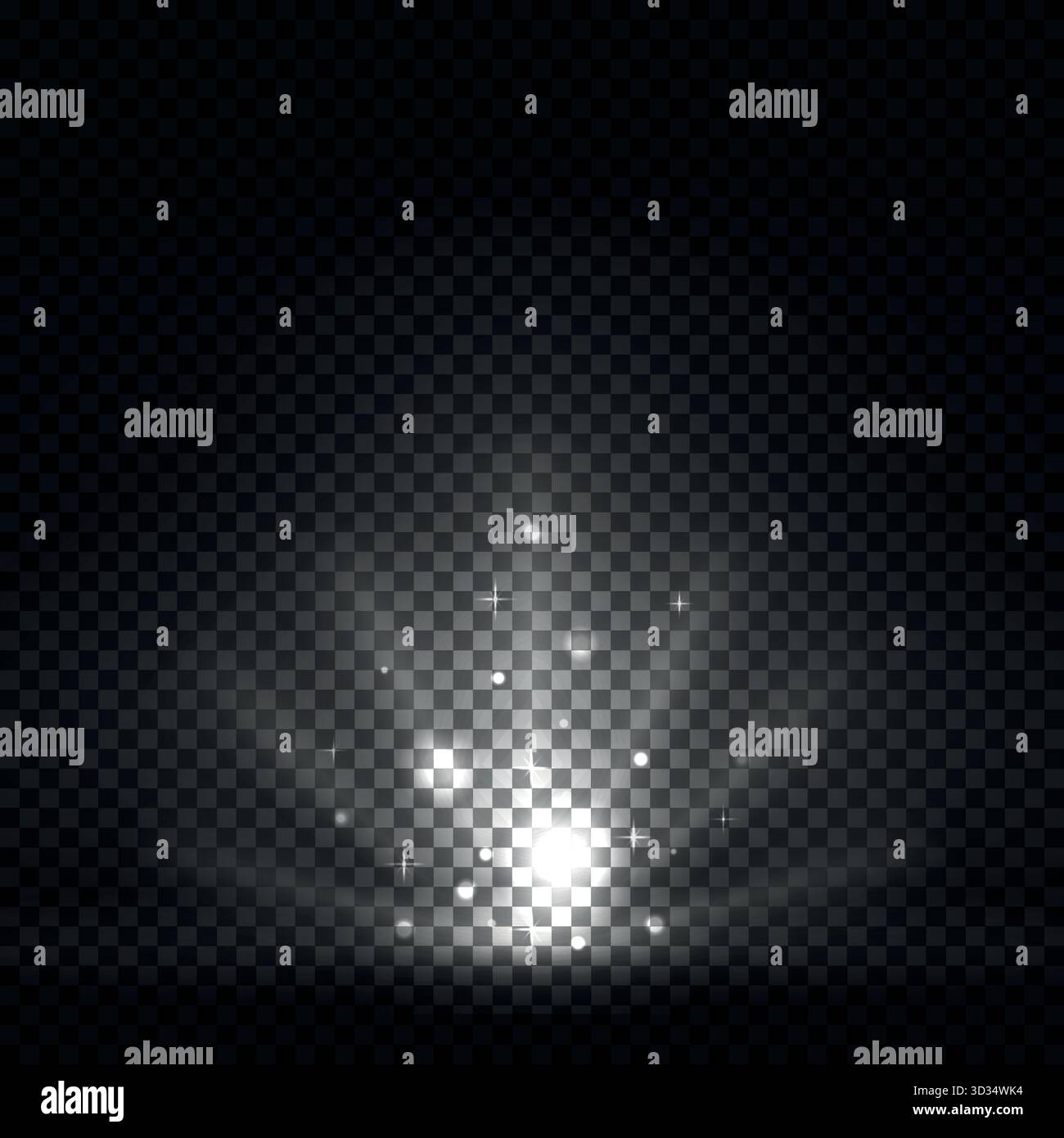 Effect of magic light and glimmer dust. White flares and light beams ...