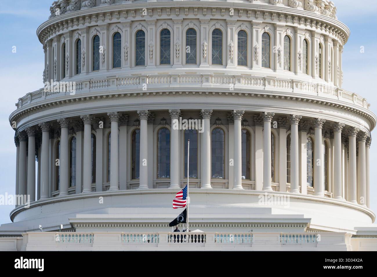 The American flag is seen at half-staff, Tuesday, Nov. 4, 2025, at the ...