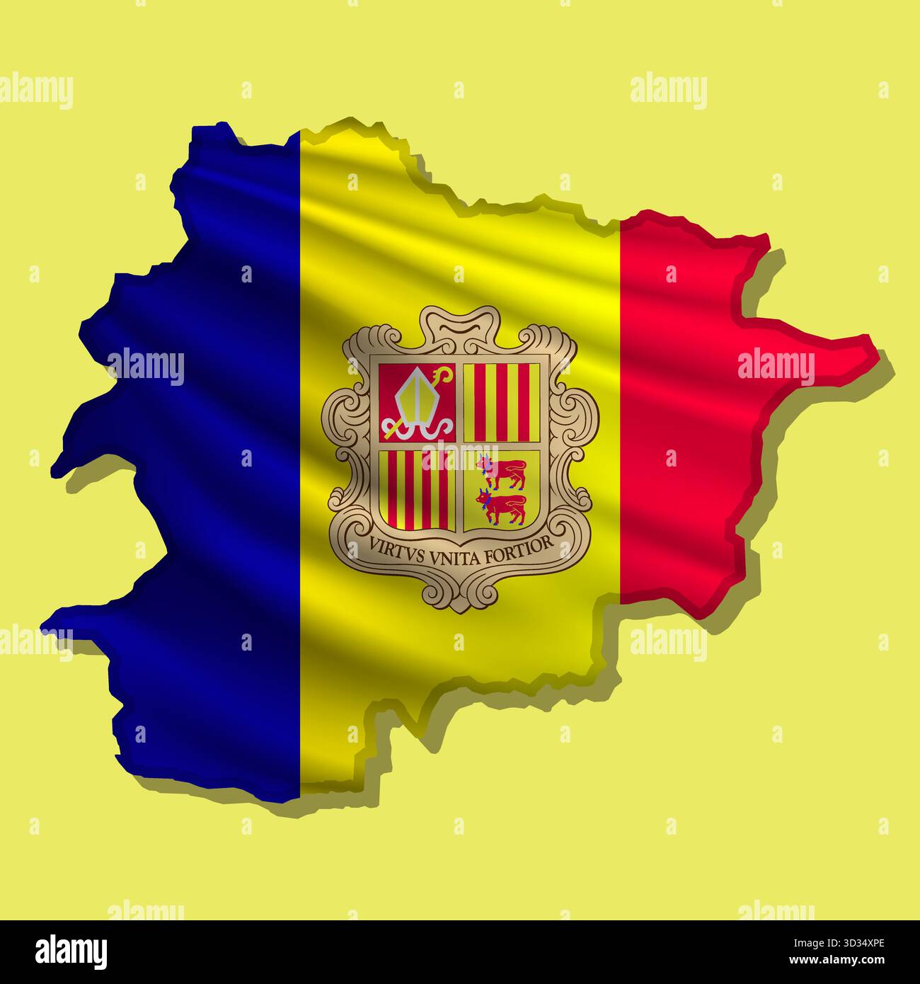 Waving vector abstract flag of Andorra in map shape with shadow Stock ...