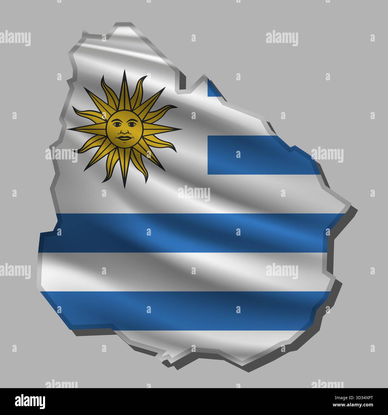 Waving vector abstract flag of Uruguay in map shape with shadow Stock ...