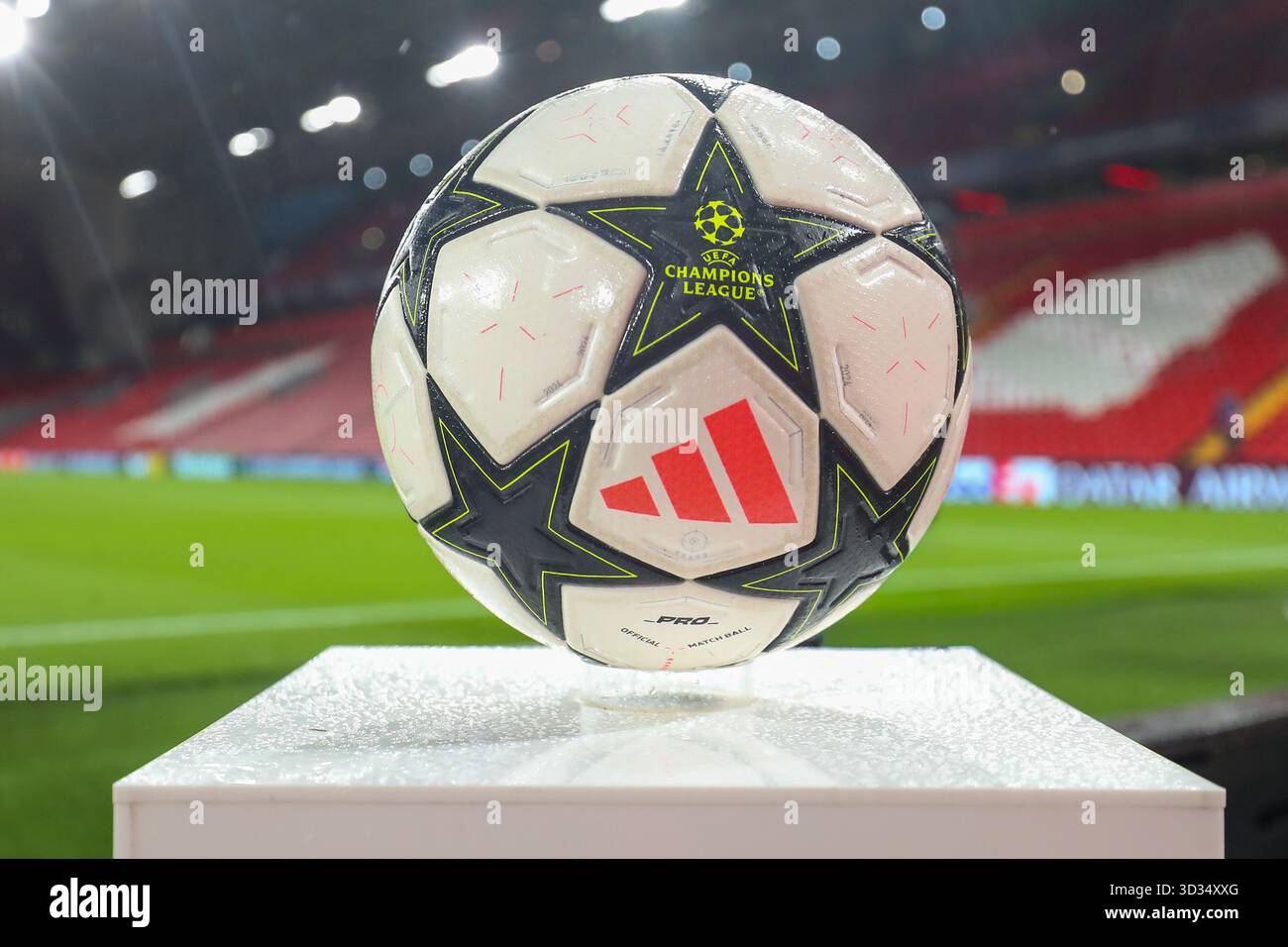 Adidas UEFA Champions League Football sits on a plinth during the ...