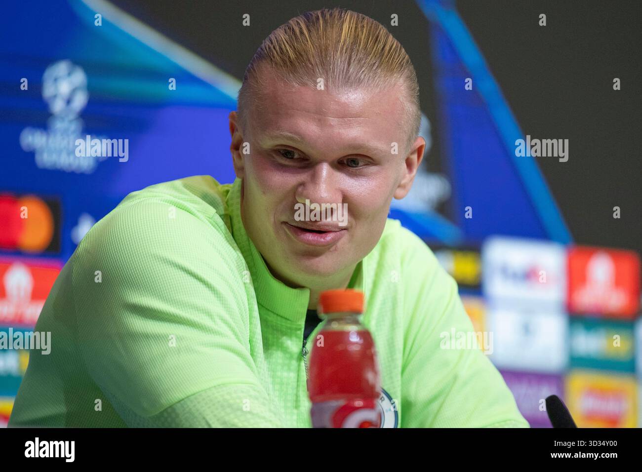 Erling Haland of Manchester City, speaks se during a Manchester City ...