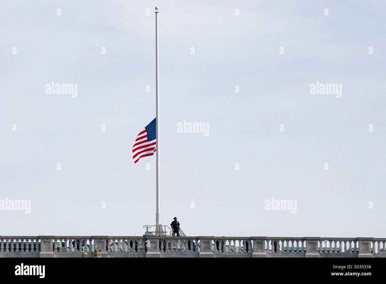 The American flag is seen at half-staff, Tuesday, Nov. 4, 2025, at the ...