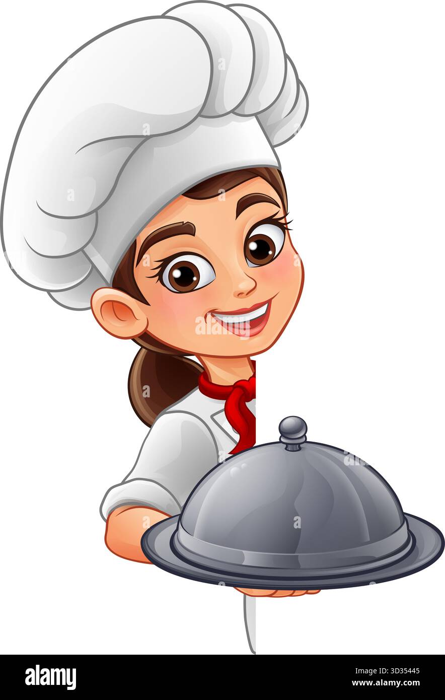 Cartoon Female Chef Peeking With Food Platter Stock Vector Image & Art ...