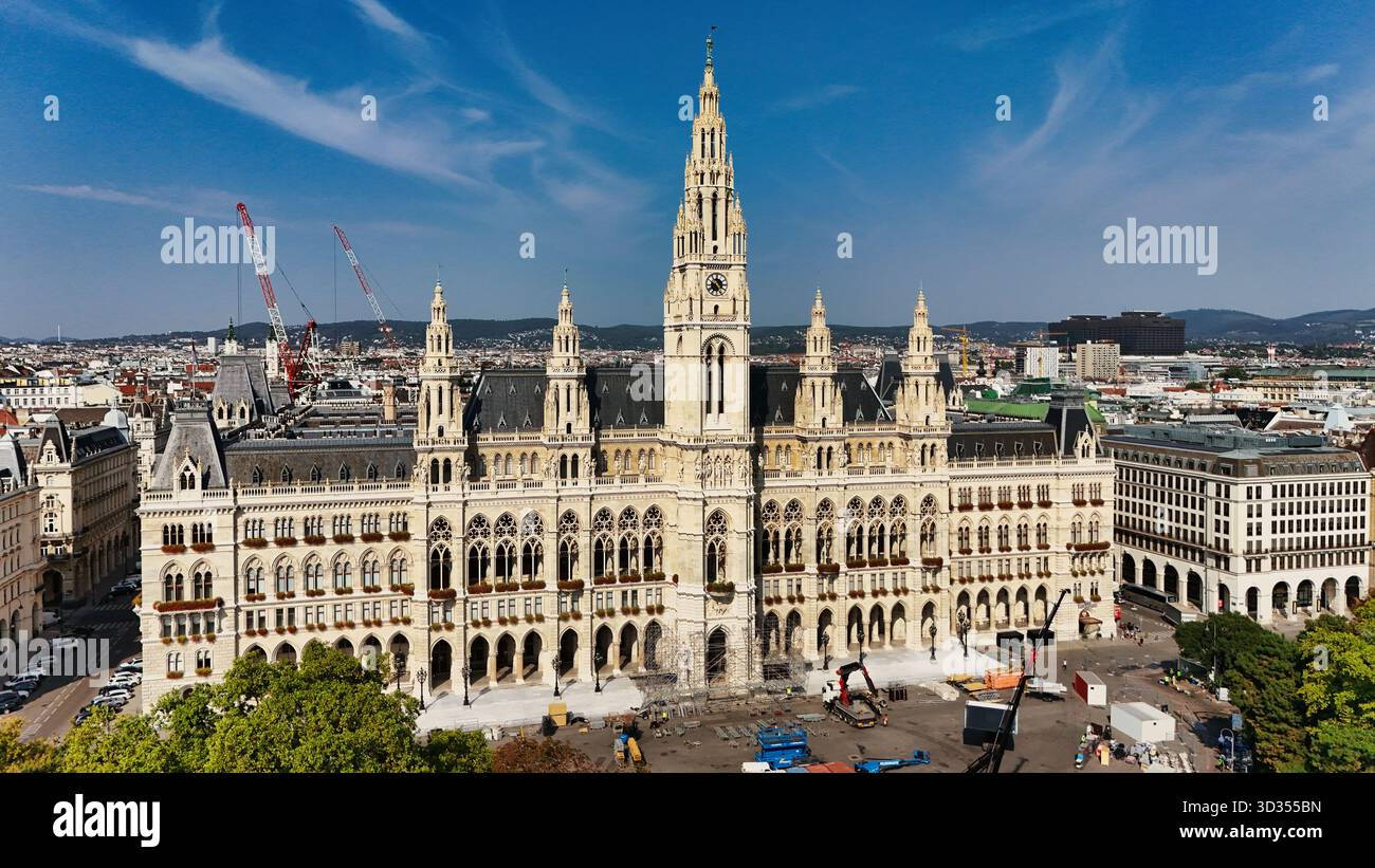 Vienna City Hall (Rathaus) in Neo-Gothic Architecture Under Blue Sky ...