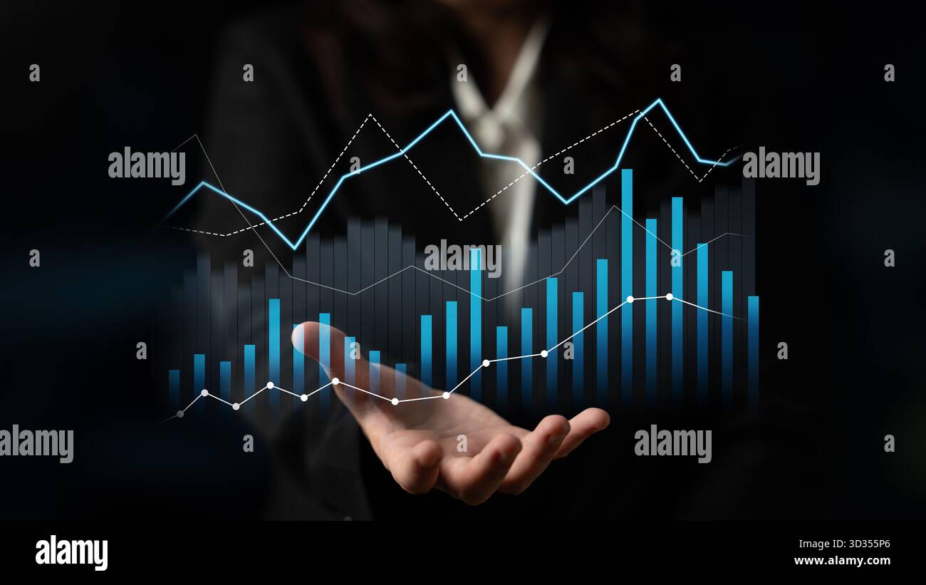 A business professional showcases innovative financial growth charts ...