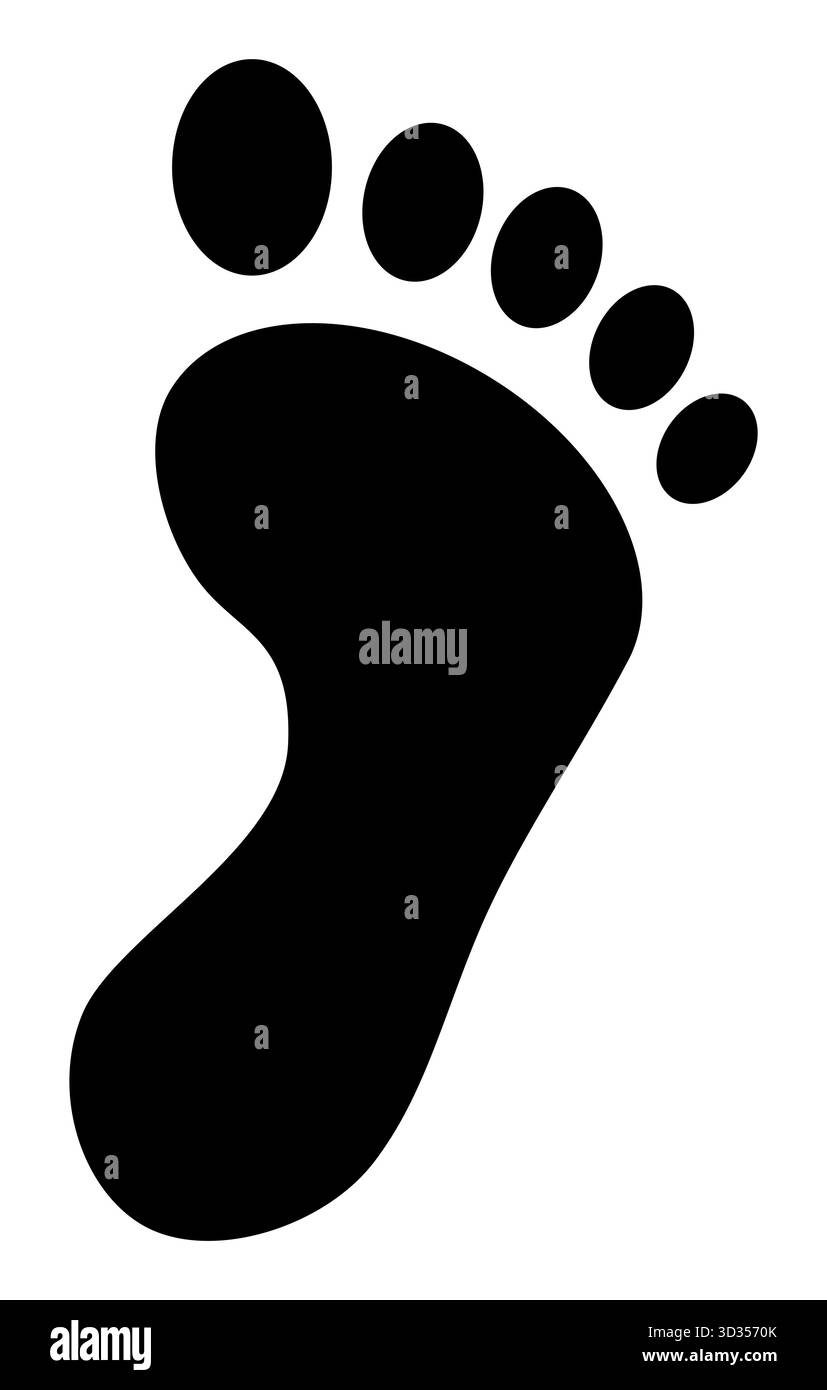 footprint, silhouette of a human foot print black and white vector ...