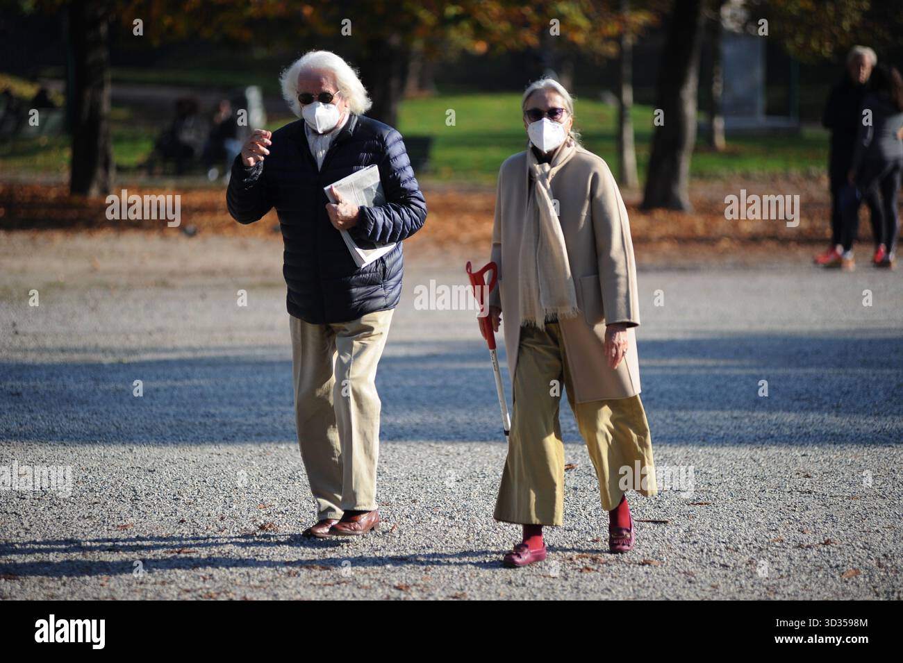 Milan, Giorgio Forattini and wife Ilaria at the park Giorgio Forattini ...