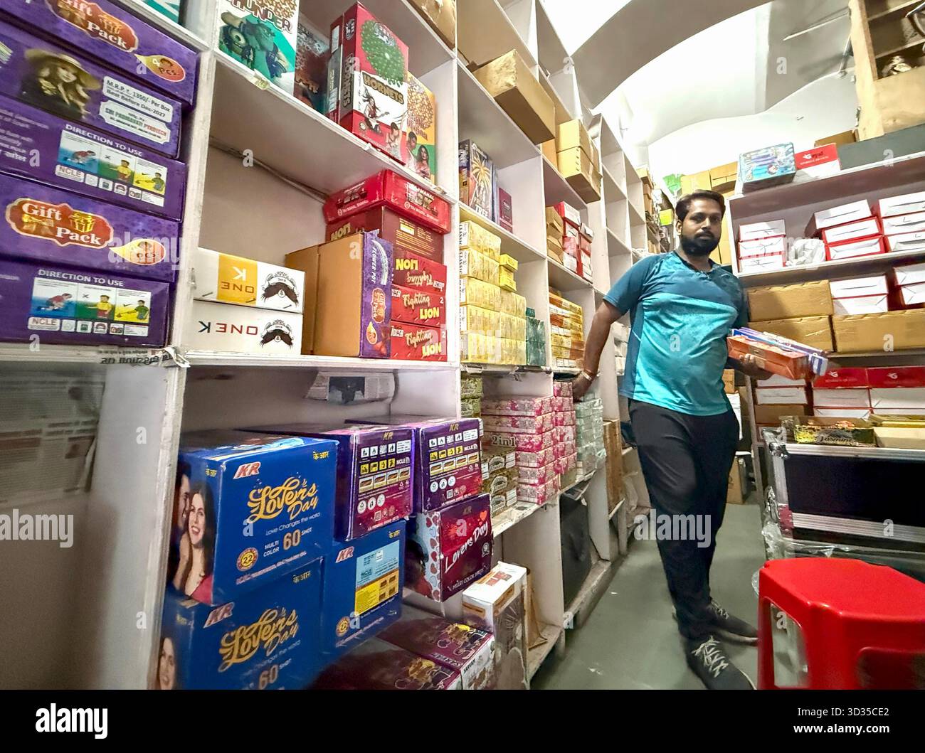 NEW DELHI, INDIA - NOVEMBER 4: Shop owners seen selling green crackers ...
