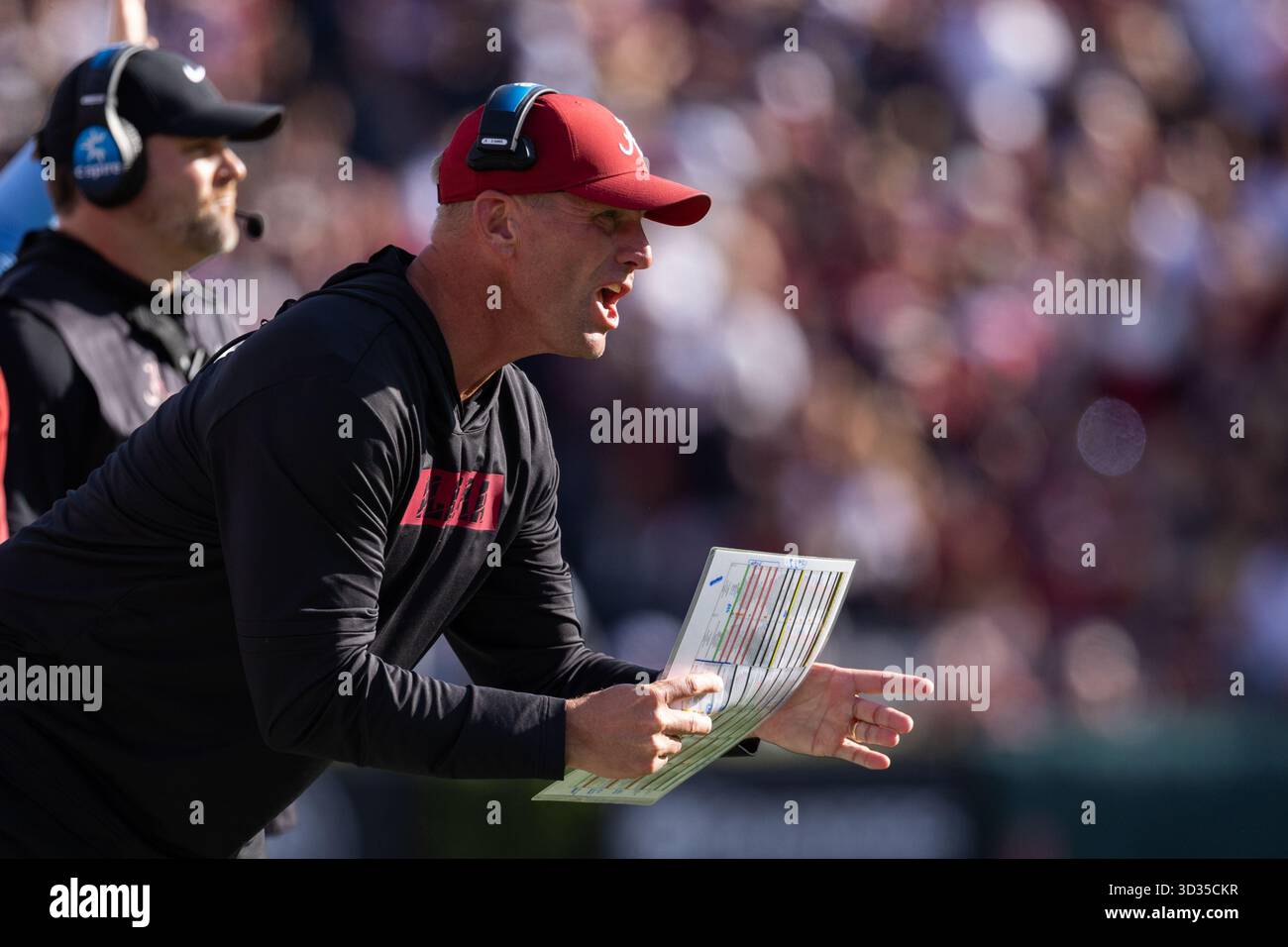 Alabama head coach Kalen Deboer calls out to his team during the first ...