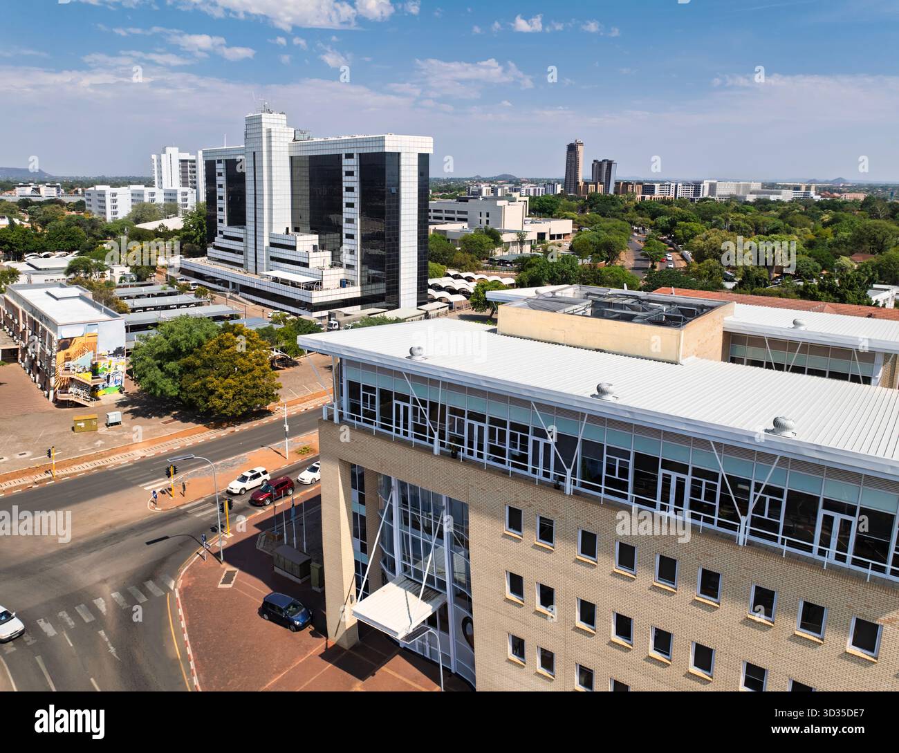 aerial view Gaborone Botswana, Main Mall, government buildings, city ...