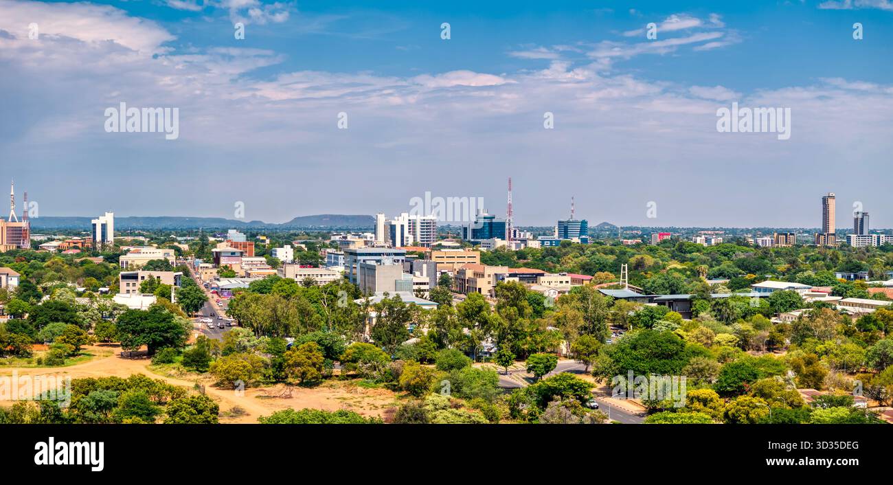 aerial view Gaborone Botswana, Main Mall, CBD, government buildings ...