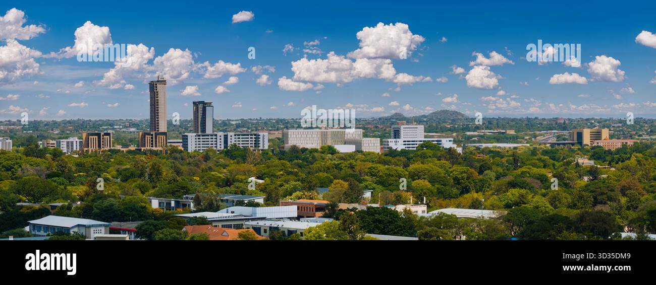 aerial view Gaborone Botswana, Main Mall, CBD, government buildings ...