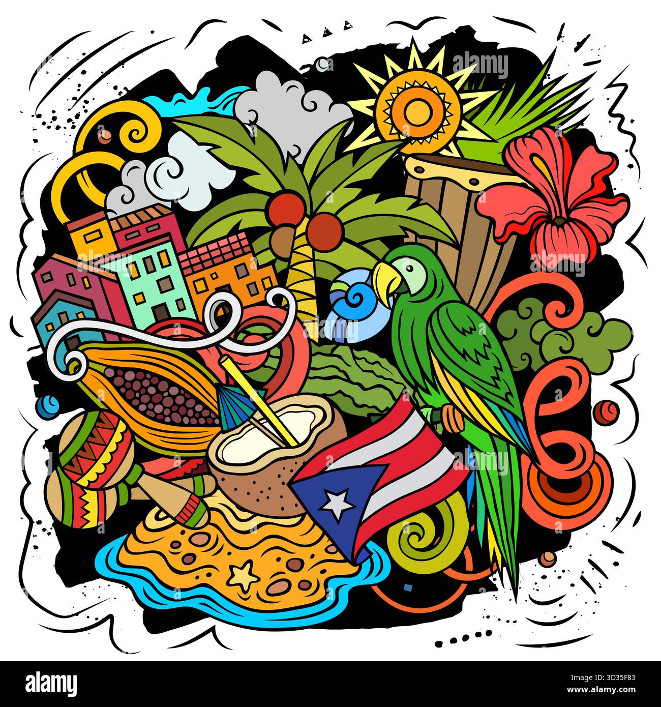 Puerto Rico cartoon vector doodle illustration Stock Vector Image & Art ...