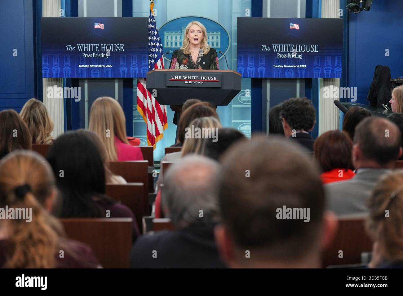 White House press secretary Karoline Leavitt speaks to reporters in the ...