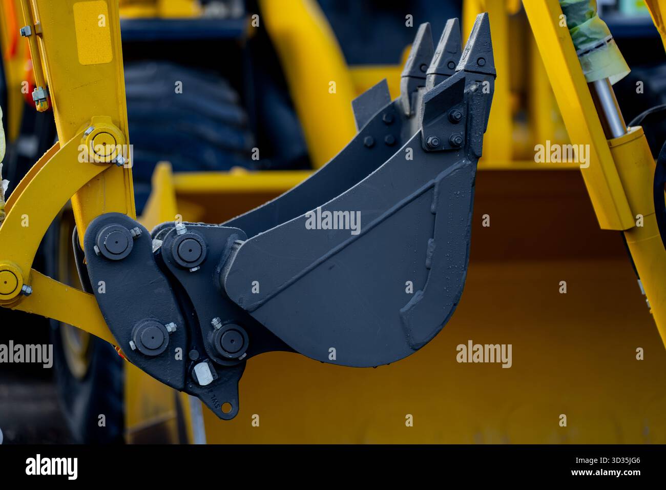 Industrial excavator bucket attachment showing steel reinforcement ...