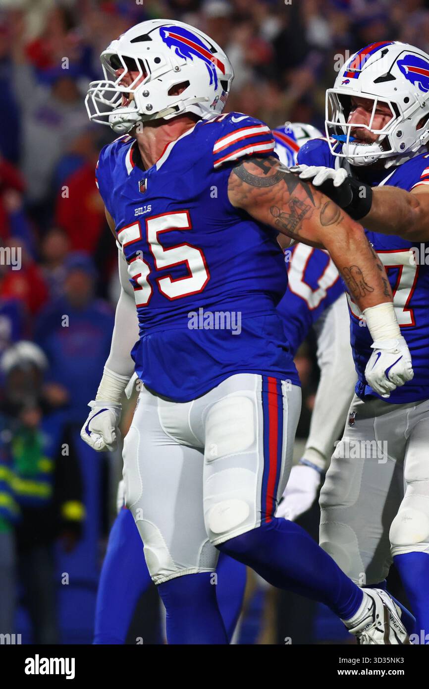 Buffalo Bills defensive end Michael Hoecht (55) celebrates during the ...