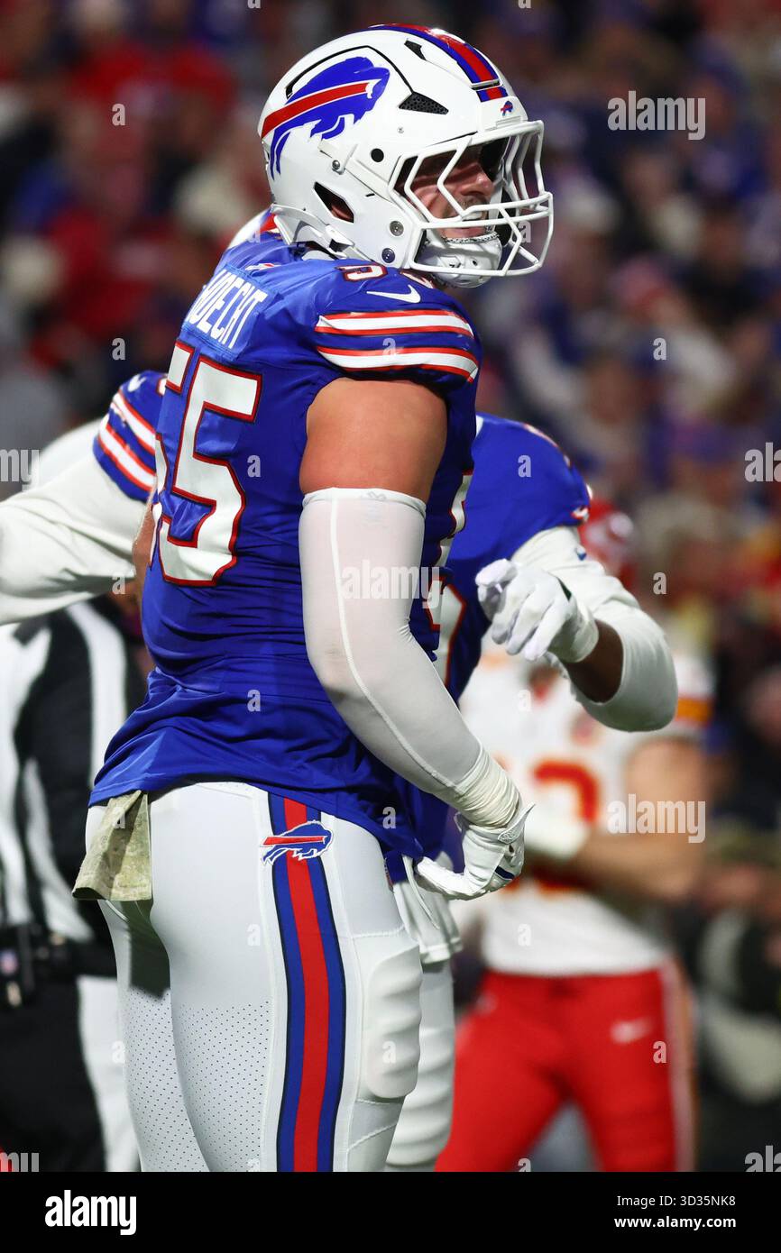 Buffalo Bills defensive end Michael Hoecht (55) celebrates during the ...