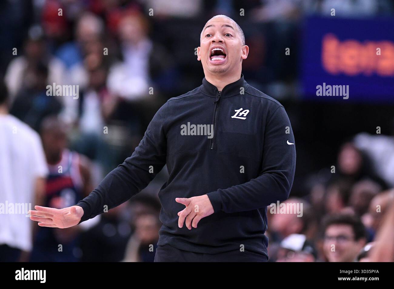 Los Angeles Clippers head coach Tyronn Lue shouts instructions during a ...