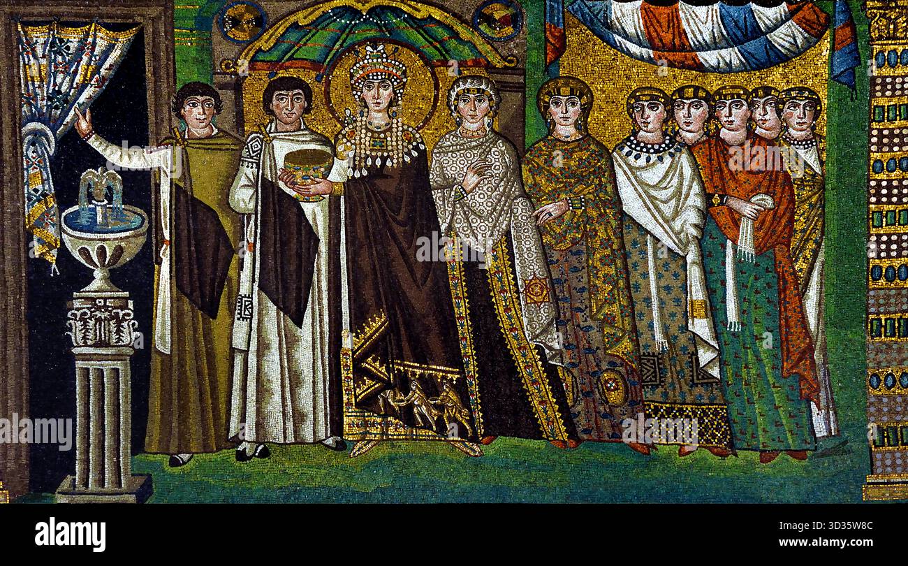 Byzantine Empress Theodora. Byzantine mosaics in the Basilica of San ...