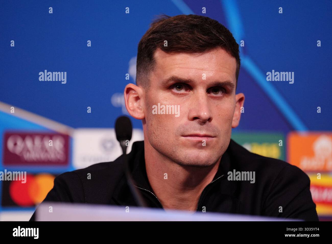 Borussia Dortmund's Pascal Grob during a press conference at the Etihad ...