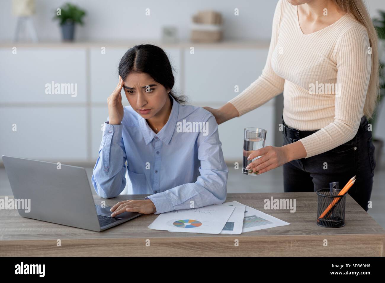 Indian Woman Struggles With Stress and Headache at Office While ...
