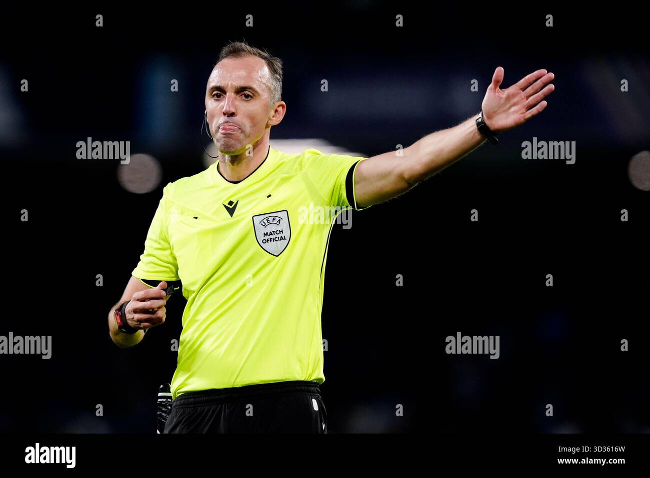 Referee Joao Pinheiro gestures during the UEFA Champions League 2025/26 ...
