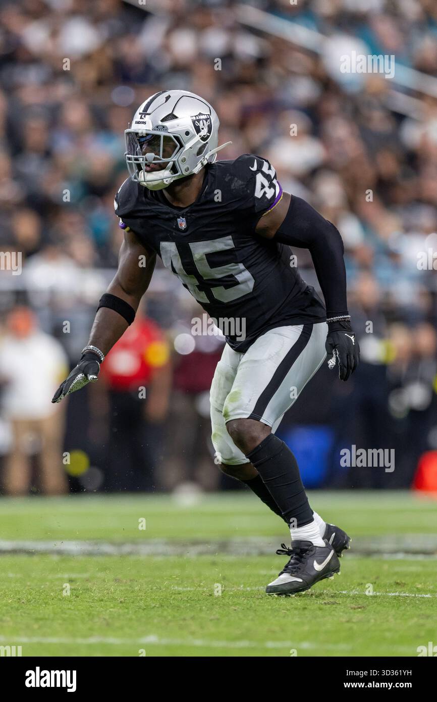 Las Vegas Raiders linebacker Devin White (45) against the Jacksonville ...