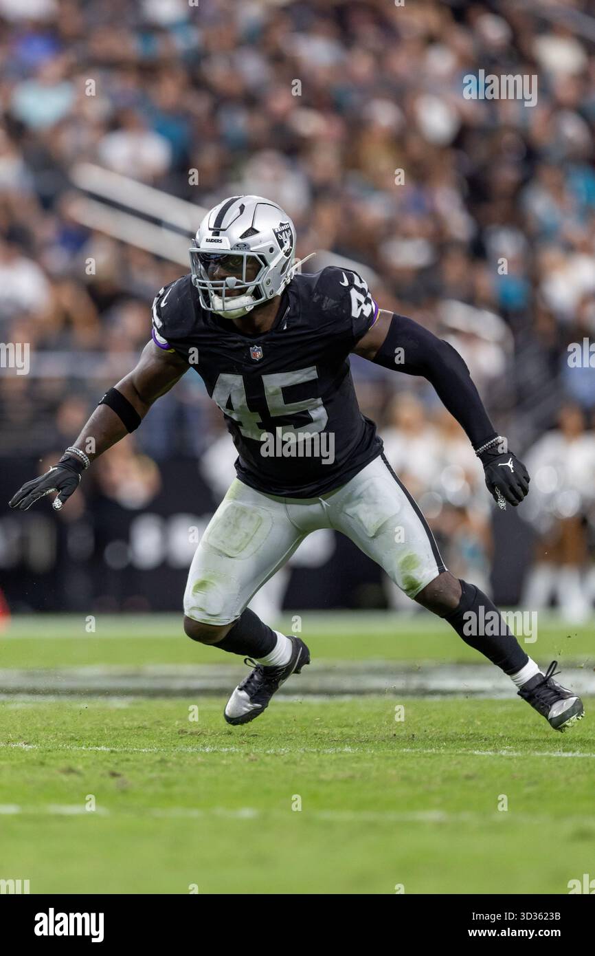 Las Vegas Raiders linebacker Devin White (45) against the Jacksonville ...