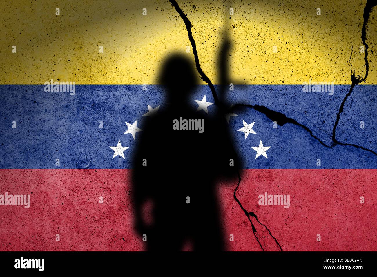 Flag of Venezuela painted on a concrete wall with soldier shadow Stock ...