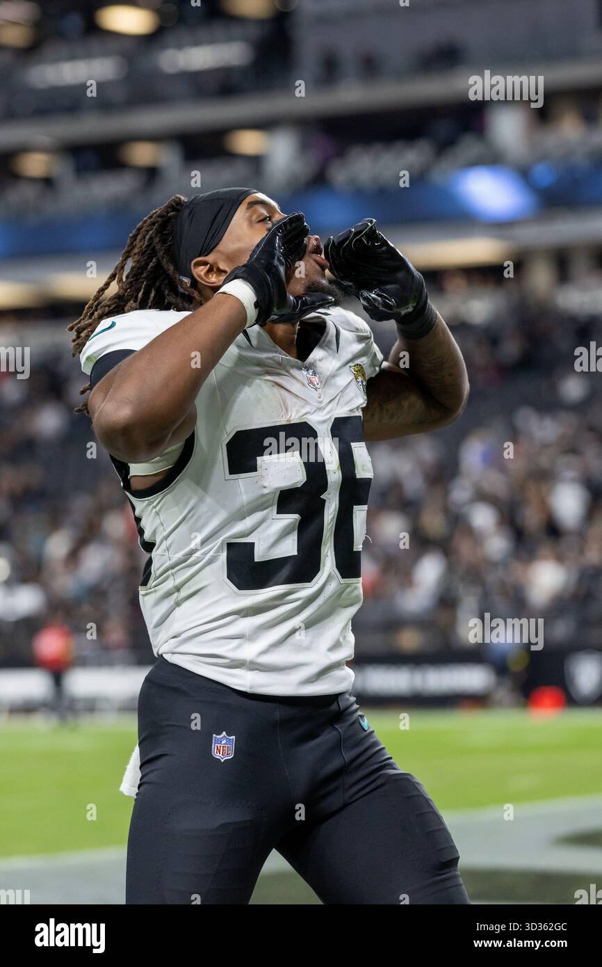 Jacksonville Jaguars running back LeQuint Allen, Jr. (36) walks off the ...
