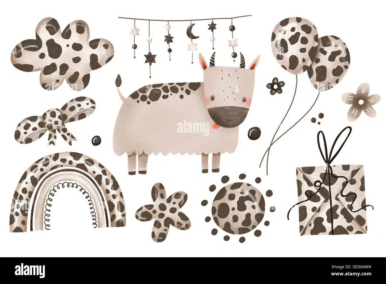 Cow cartoon illustration. Newborn, baby birth Stock Photo - Alamy