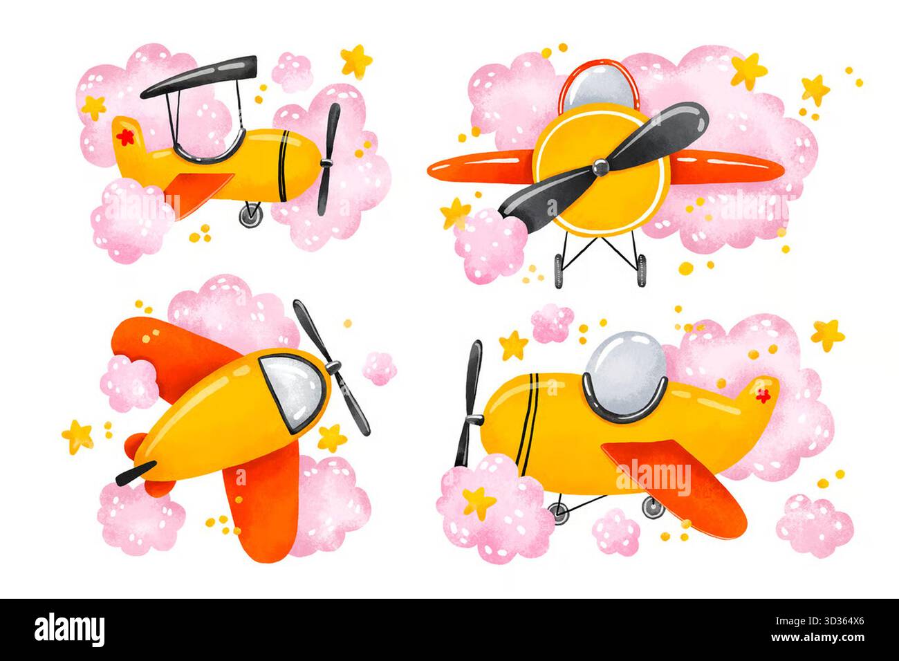 Set of planes. Hand drawn cartoon plane pink cloud Stock Photo - Alamy