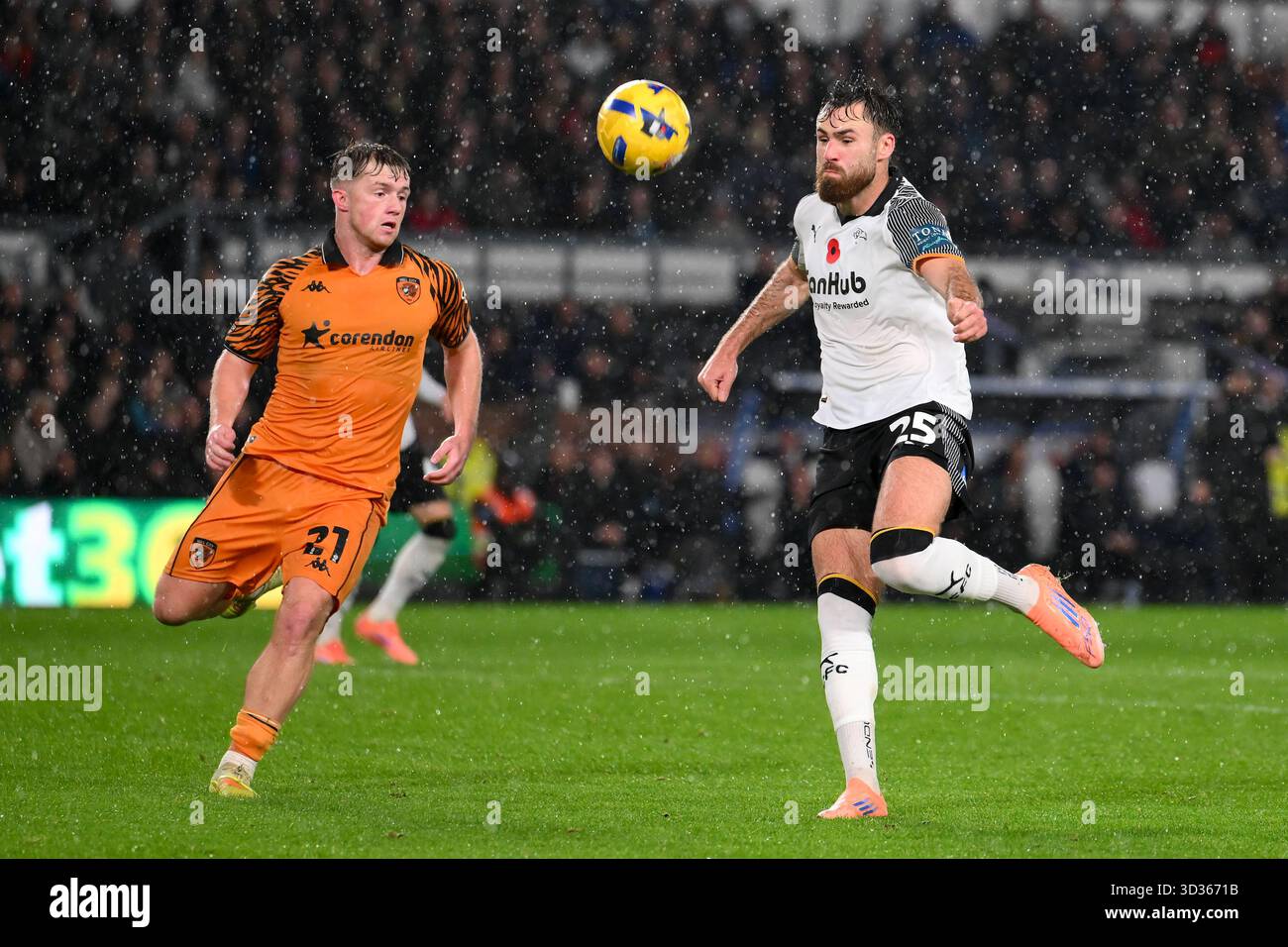 Ben Brereton Diaz of Derby County under pressure from Joe Gelhardt of ...