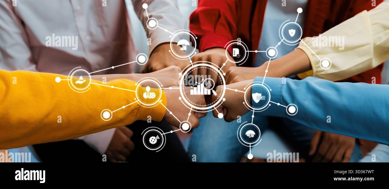 A dynamic scene depicting diverse hands coming together to symbolize ...