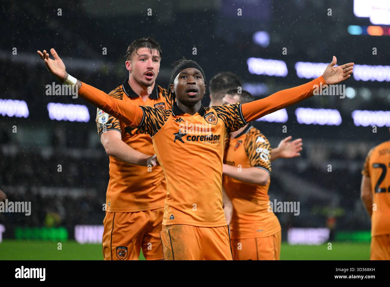 Joel Ndala of Hull City celebrates after scoring a goal to make it 1-1 ...
