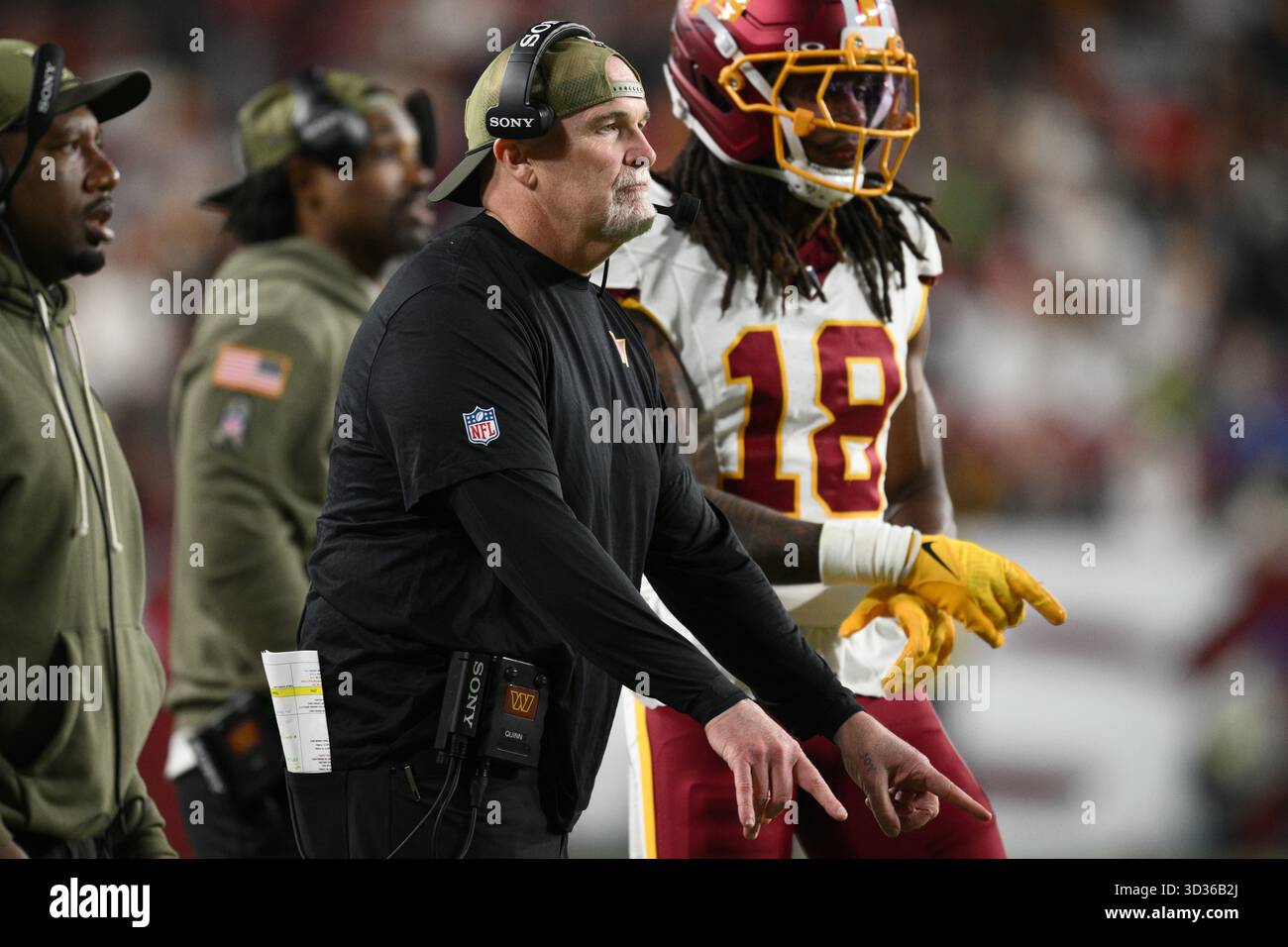 Washington Commanders head coach Dan Quinn in action during the second ...