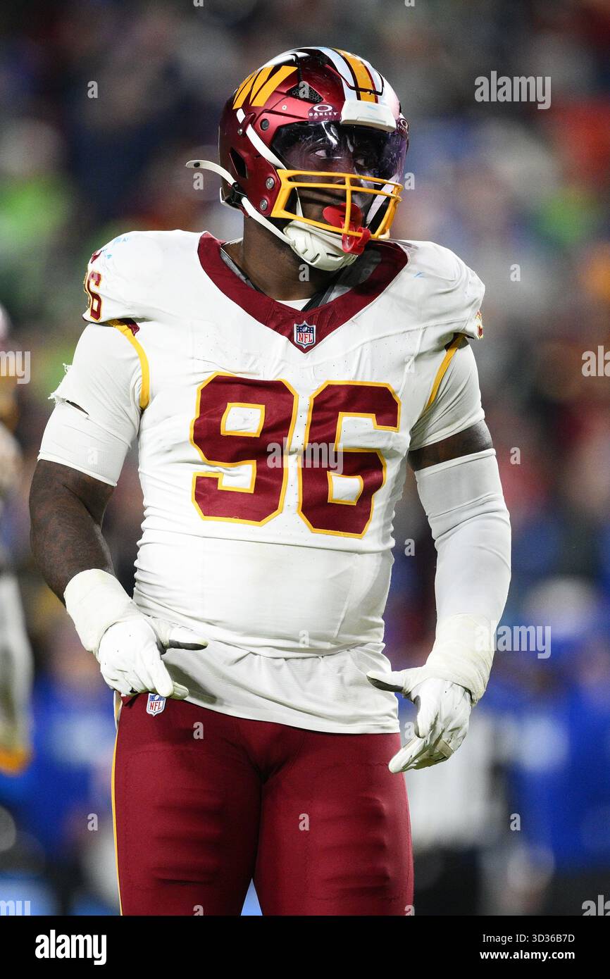 Washington Commanders defensive end Jalyn Holmes (96) in action during ...