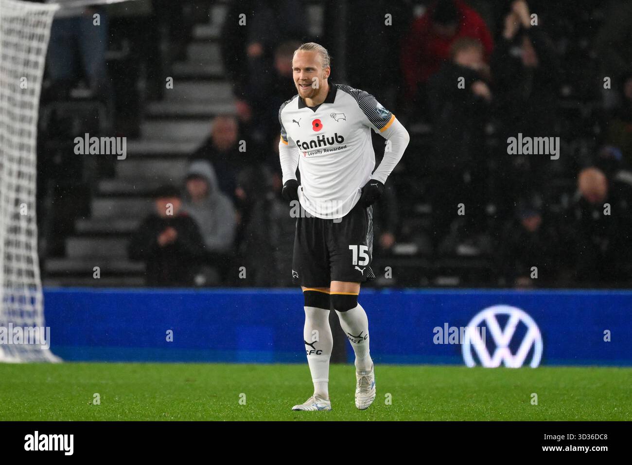 Lars-Jorgen Salvesen of Derby County smiles after scoring a goal to ...