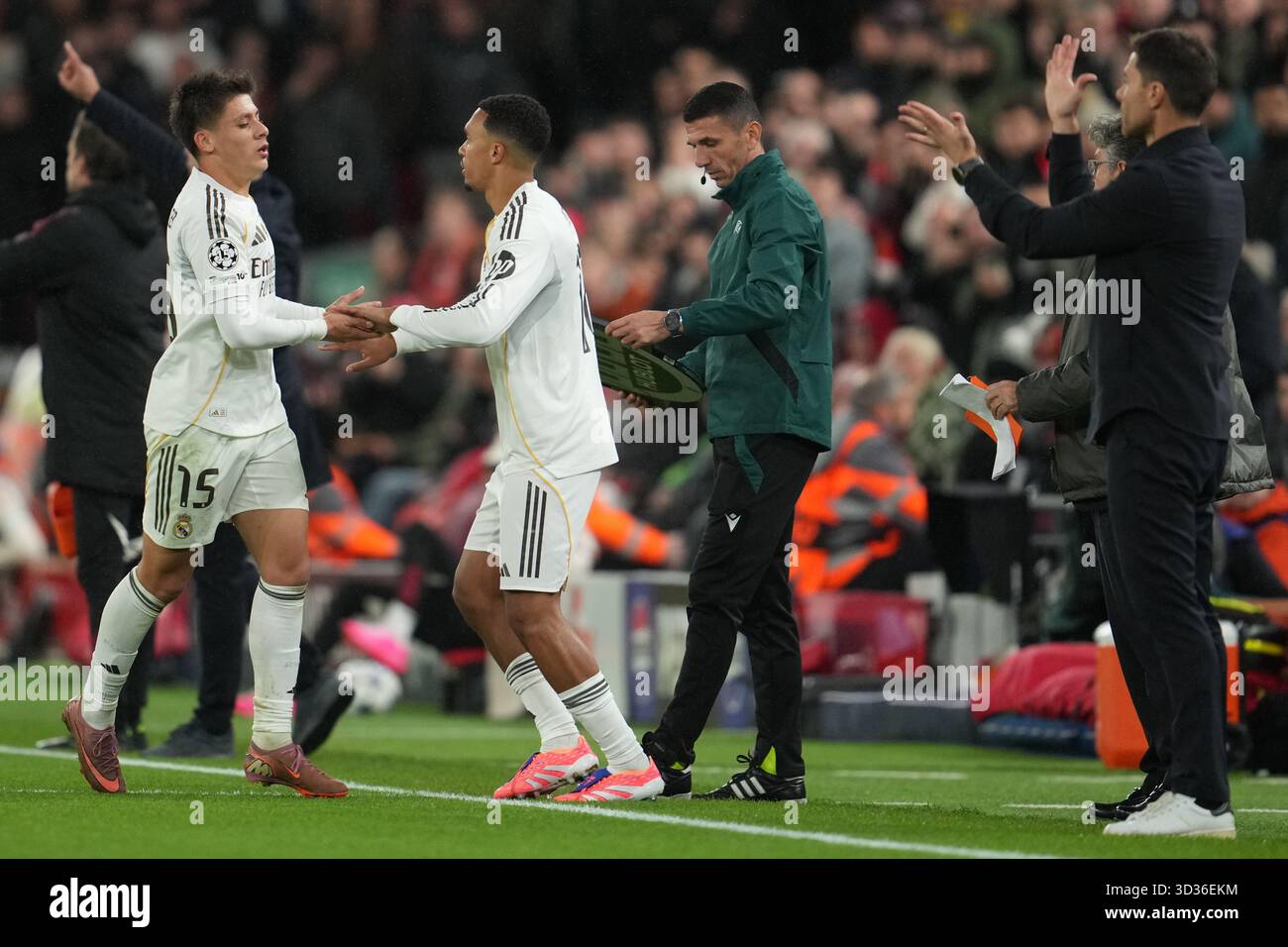 Real Madrid's Trent Alexander-Arnold substitutes Arda Guler during the ...
