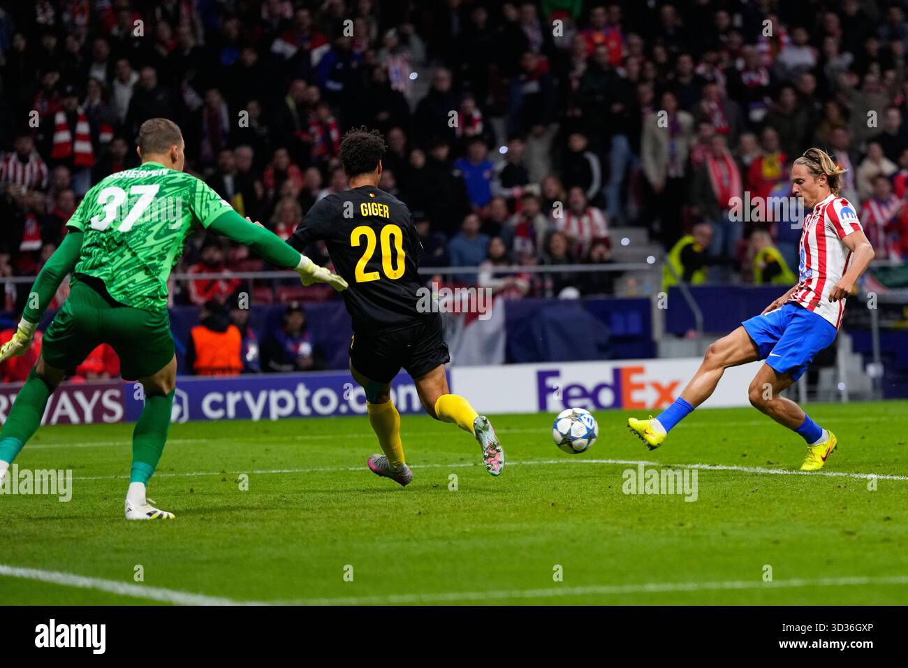 Atletico Madrid's Marcos Llorente scores his side's third goal during a ...