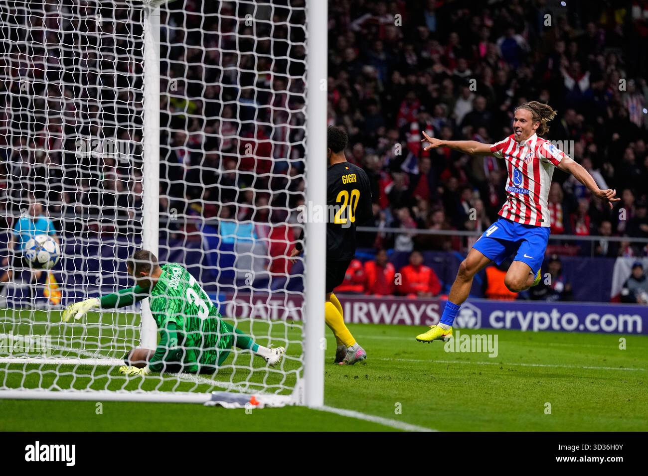 Atletico Madrid's Marcos Llorente scores his side's third goal during a ...
